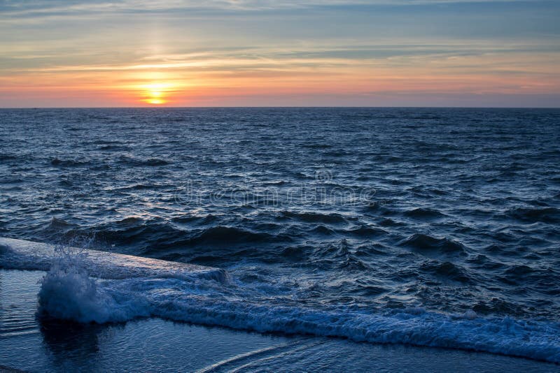 Waterfront Ocean Surf during Amazing Sunset. Nature. Stock Image ...