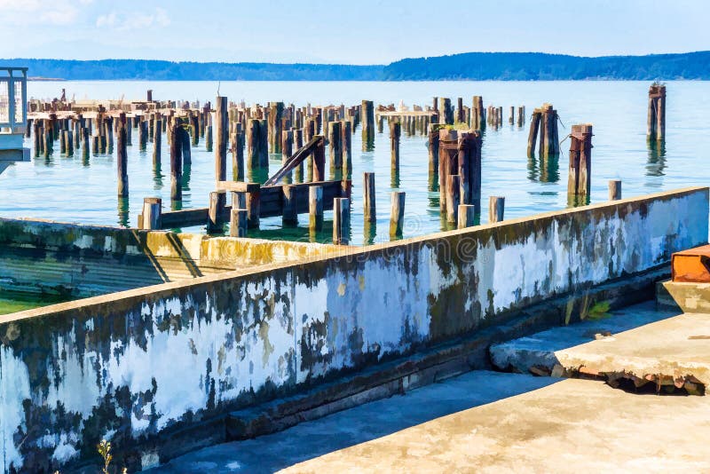 Waterfront Park Ruins Illustration Stock Photo - Image of washington ...