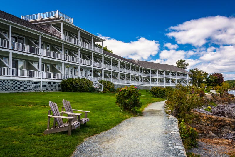 Waterfront Path and Hotel in Bar Harbor, Maine. Stock Photo - Image of ...
