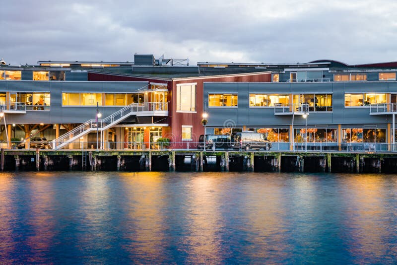 Waterfront Pier at Twilight Stock Photo - Image of sightseeing ...