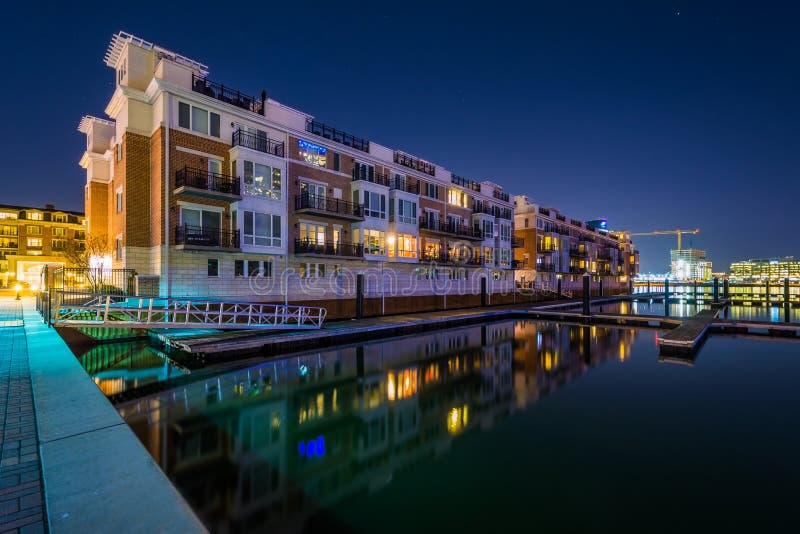 Waterfront Residences at the Inner Harbor at Night, in Baltimore ...