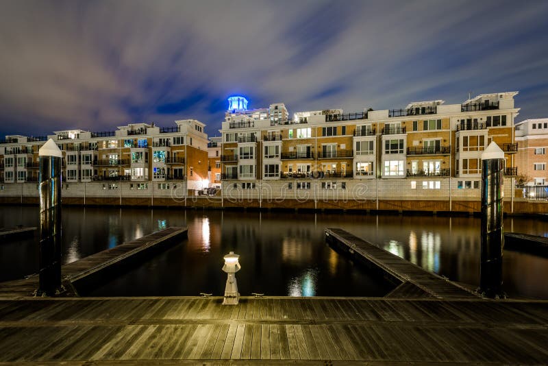 Waterfront Residences at Night, at the Inner Harbor in Baltimore ...