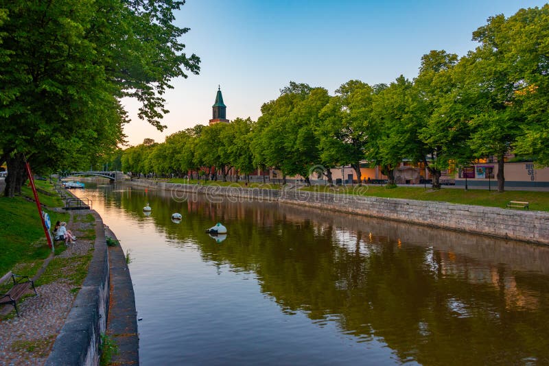 Waterfront of River Aura in Finnish Town Turku Stock Photo - Image of ...