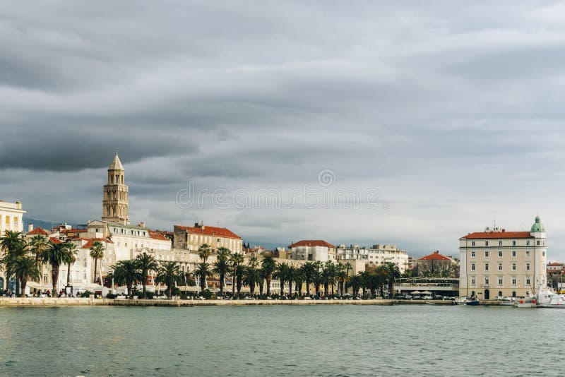 Waterfront of Split City at Winter. Croatia Stock Image - Image of ...