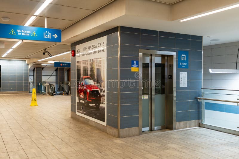 Waterfront Station Escalator and Elevator. Skytrain Canada Line Subway ...