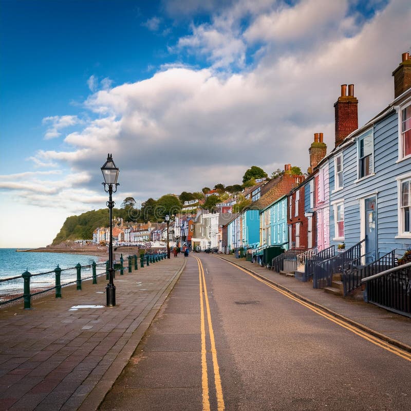 Waterfront Street in a Sea Town in the UK, AI Generated Stock ...