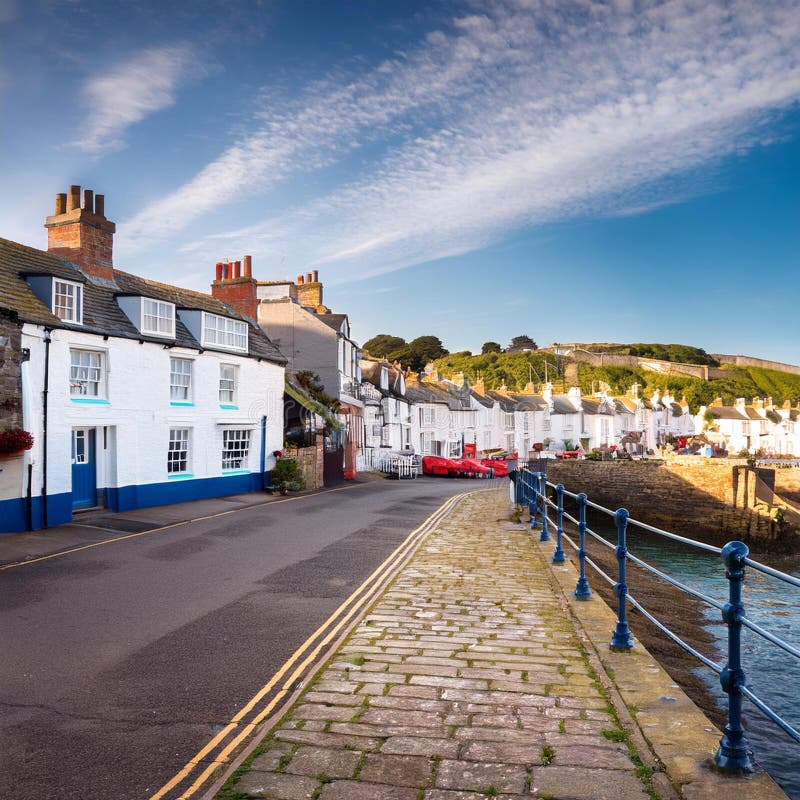 Waterfront Street in a Sea Town in the UK, AI Generated Stock ...