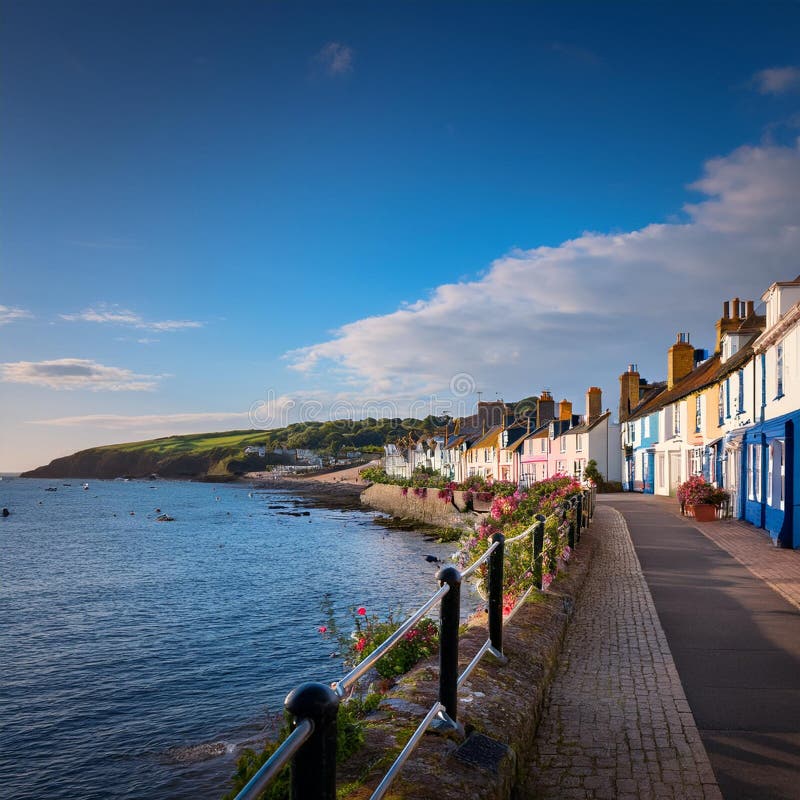 Waterfront Street in a Sea Town in the UK, AI Generated Stock ...