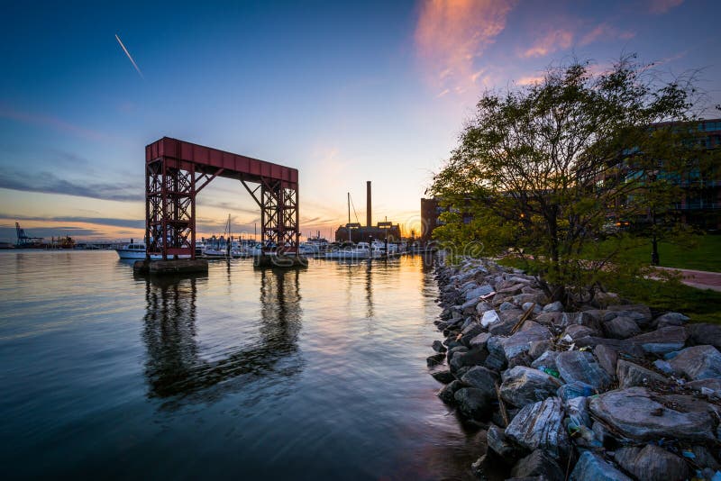 The Waterfront at Sunset, in Canton, Baltimore, Maryland. Stock Photo ...