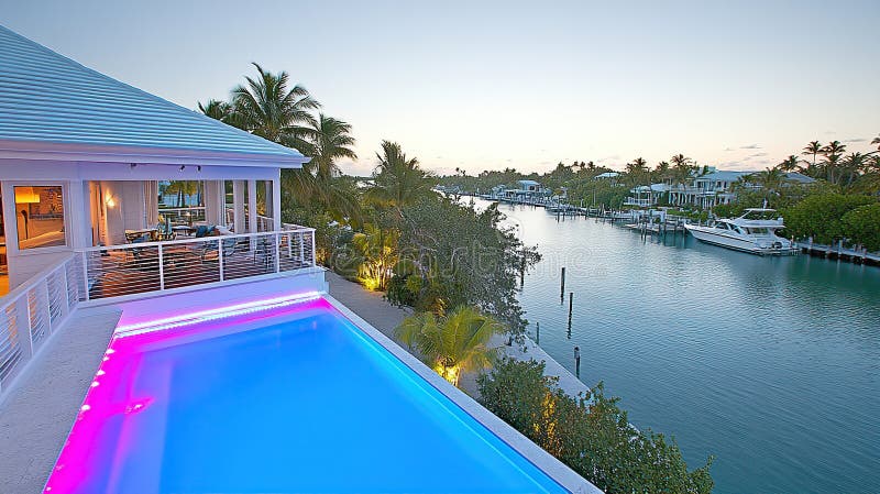 Waterfront Villa S Infinity Pool Sunset View, Boating Stock Photo ...