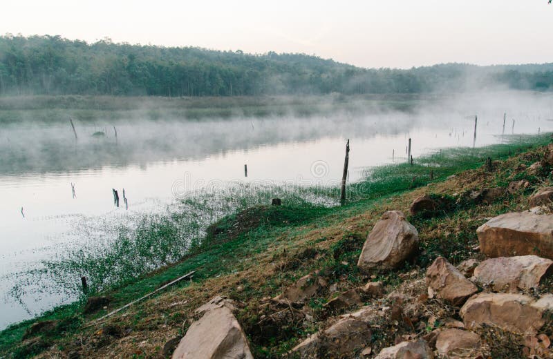 On the Waterfront Where the Steam Rises in the Morning. Stock Photo ...