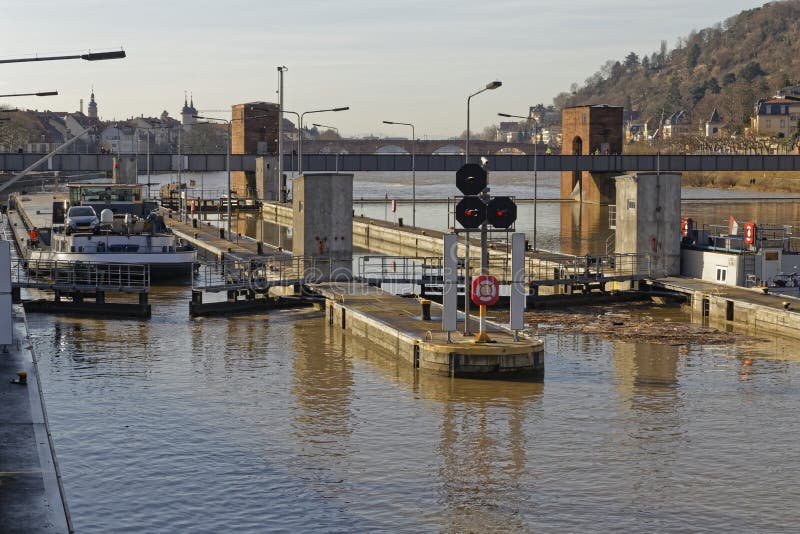 Watergate on the River Neckar Stock Image - Image of watergate, ship ...
