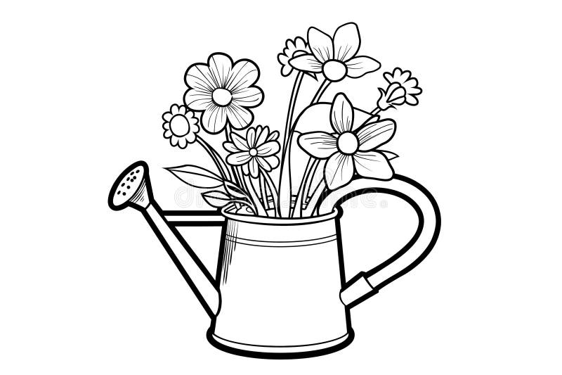 Watering Can with Flowers for Children Coloring Book Stock Illustration ...