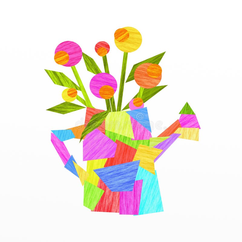 Watering can and flowers stock illustration. Illustration of postcard ...