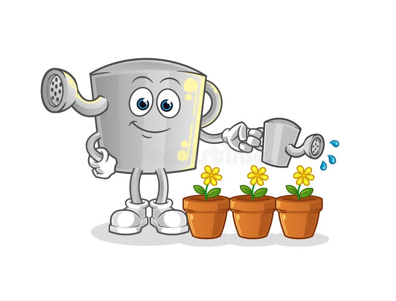 Watering Can Watering the Flowers Mascot. Cartoon Vector Stock Vector ...