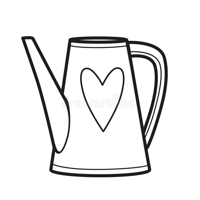 Watering Can for Watering Home Flowers Outlined for Coloring Page on a ...