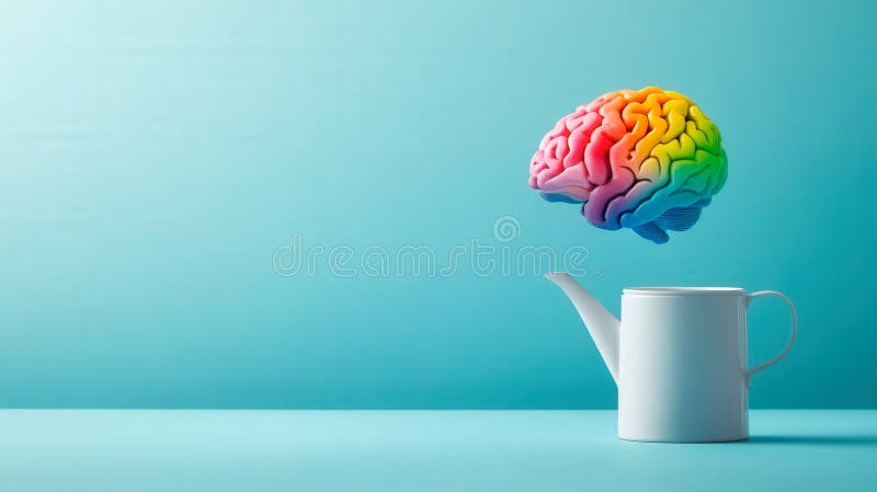 Watering Can Nurturing a Rainbow Brain for Creativity Stock Photo ...
