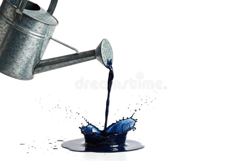 A Watering Can Pouring a Dark Liquid on a White Background. Space for ...