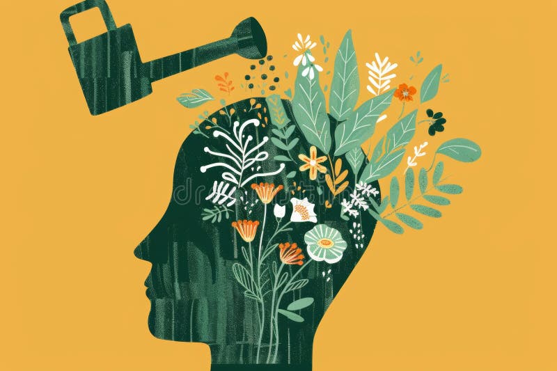 Watering Can Pouring Over Plants Growing in Head Stock Image - Image of ...