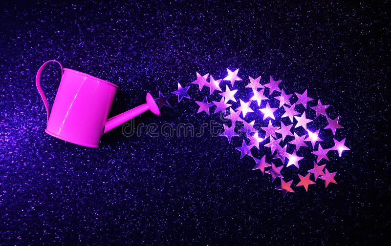 Watering Can with Silver Stars. Stock Image - Image of abstract ...