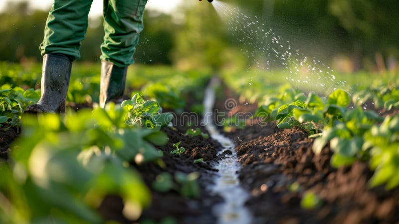 The Watering of Crops. AI Generated Stock Photo - Image of farmer, farm ...