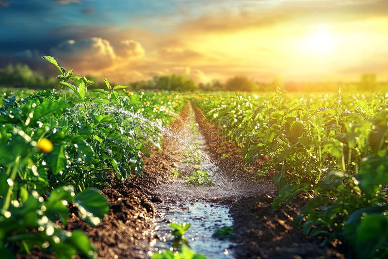 Watering Crops at the Field Illustration Stock Illustration ...