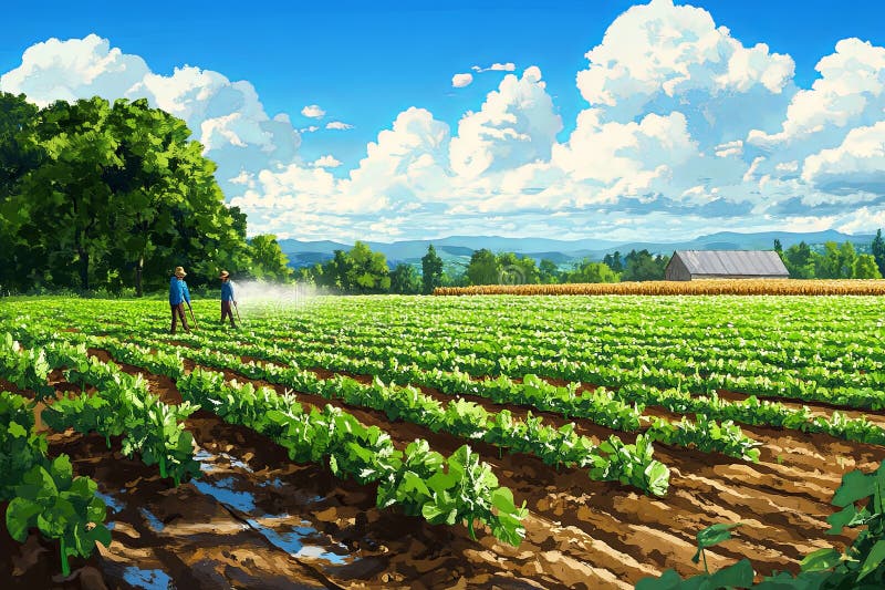 Watering Crops at the Field Illustration Stock Illustration ...