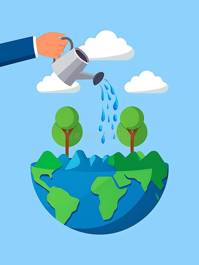 Watering the Earth Concept Illustration Environmental Protection, Tree ...