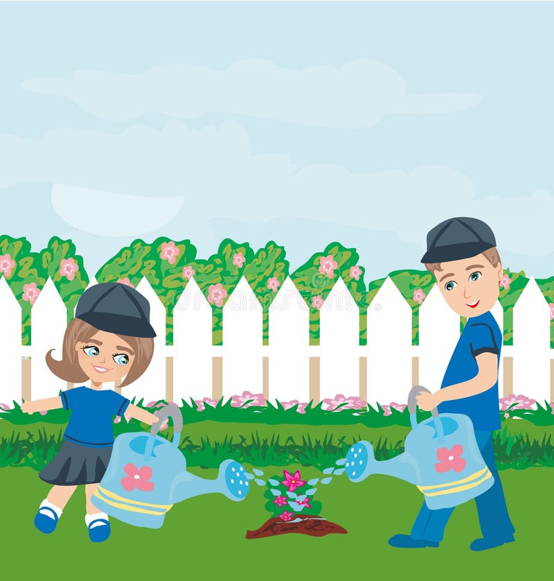 Watering the tree stock vector. Illustration of hand - 107175155