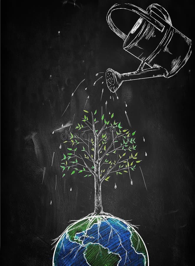 Watering Tree of the world stock illustration. Illustration of climate ...
