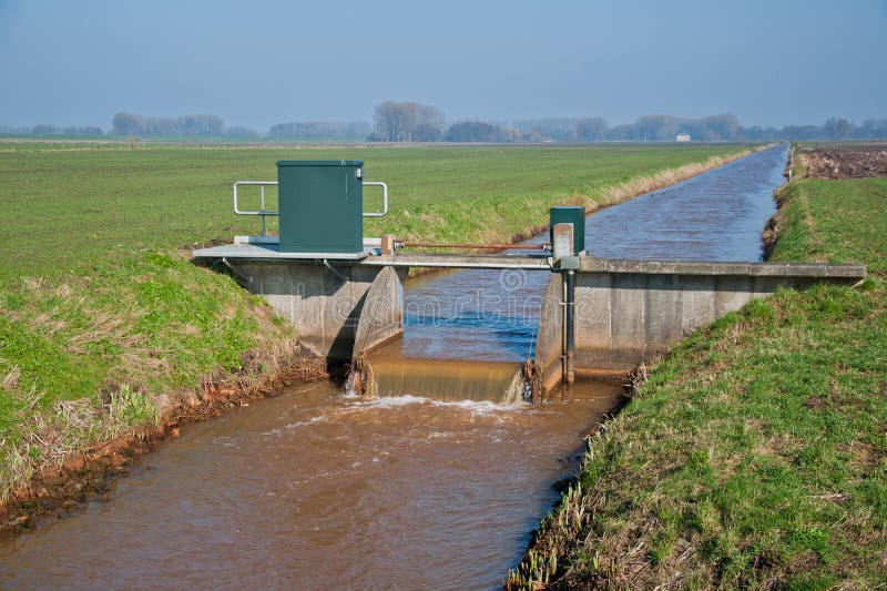 Waterkering in een sloot stock afbeelding. Image of water - 18784821
