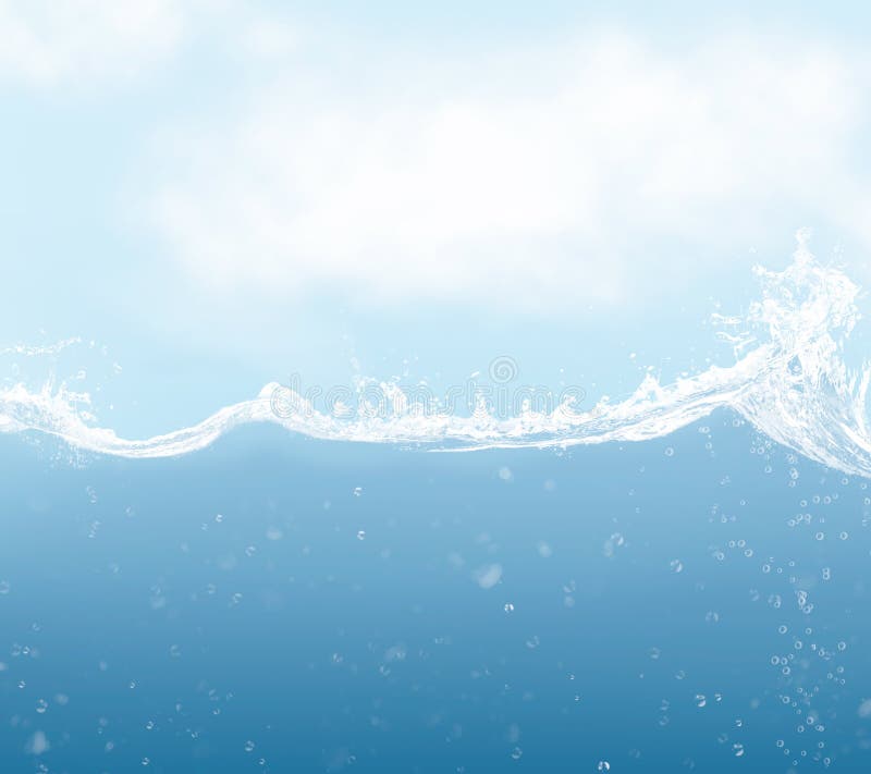 A Waterline in the Ocean with Clouds and Waves. Stock Illustration ...