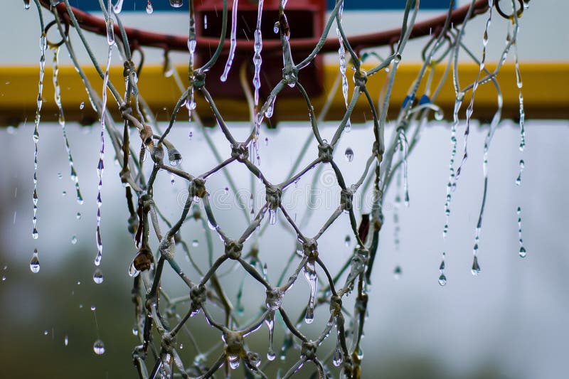 Waterlogged Basketball Net with Droplets Hanging Off Stock Image ...