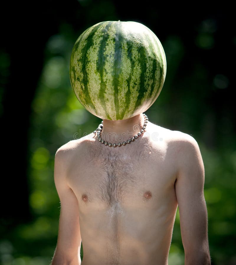 Boy With A Watermelon Instead Of Head Stock Image - Image of meadow ...