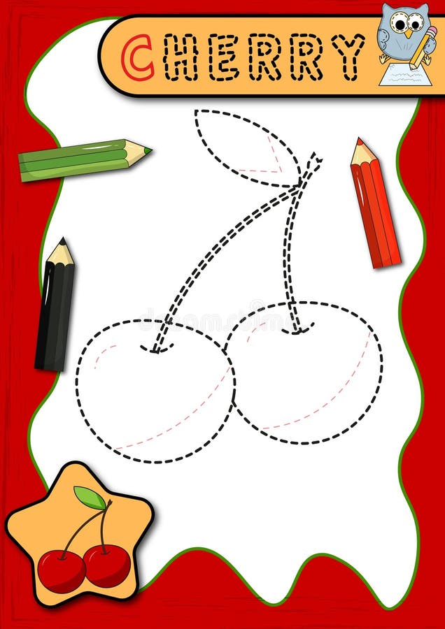Cherry Coloring Page for Kids. Page with the Name of the Fruit for ...
