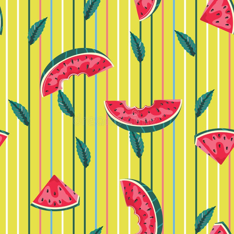 Watermelon Background with Leaves. Seamless Pattern with Watermelon ...