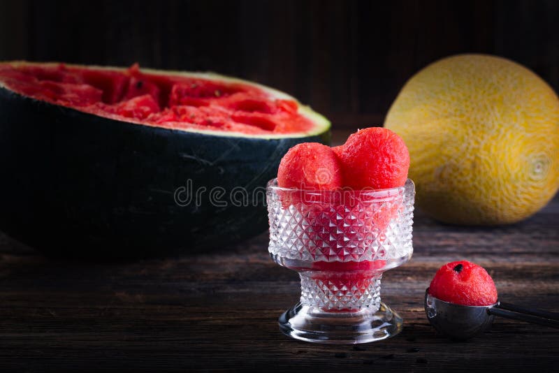 Watermelon balls. stock photo. Image of balls, ripe, pips - 98587466