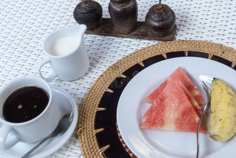 Watermelon, Banana and Coffee Stock Image - Image of angle, disjune ...