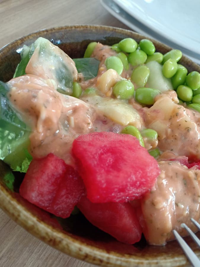 Watermelon Beans Jelly with Thousand Island Souce Stock Image - Image ...