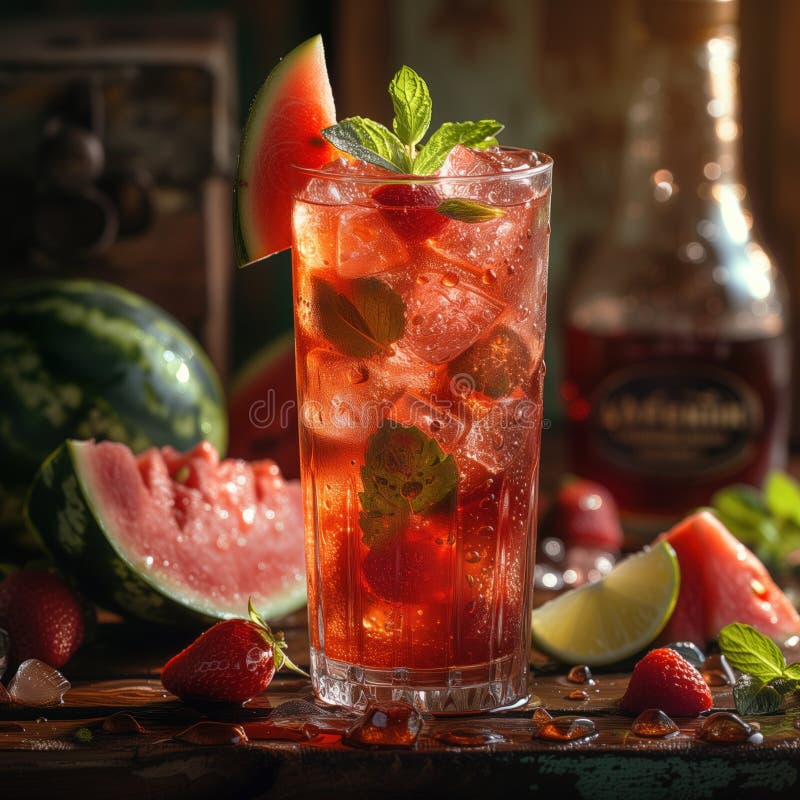 Watermelon Berry Cocktail in a Glass Stock Illustration - Illustration of smoothie, fruity ...