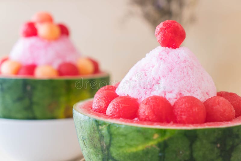 Watermelon bingsu dessert stock photo. Image of asia - 94965124