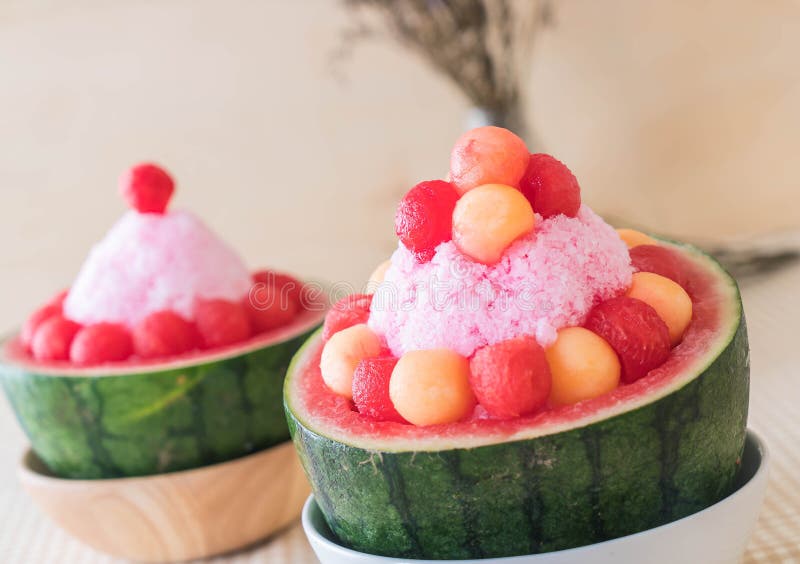 Watermelon bingsu dessert stock photo. Image of milk - 94853910