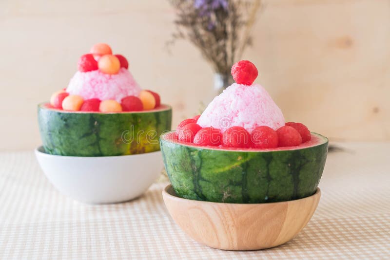 Watermelon bingsu dessert stock photo. Image of snow - 95189308