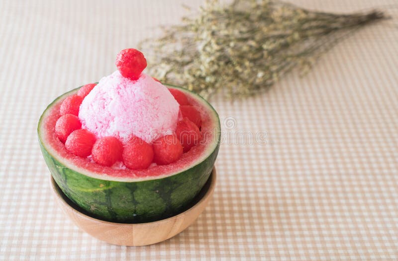 Watermelon bingsu dessert stock photo. Image of cold - 96105456