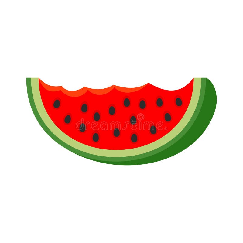 Watermelon Bite Slice Icon, Flat Style Stock Vector - Illustration of ...