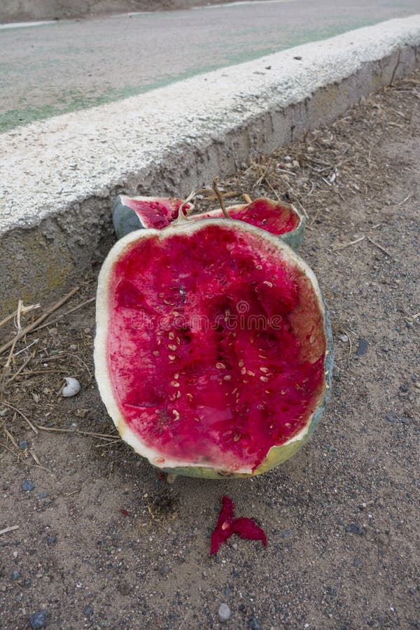Watermelon Broken in Half Lying on the Ground Stock Image - Image of ...