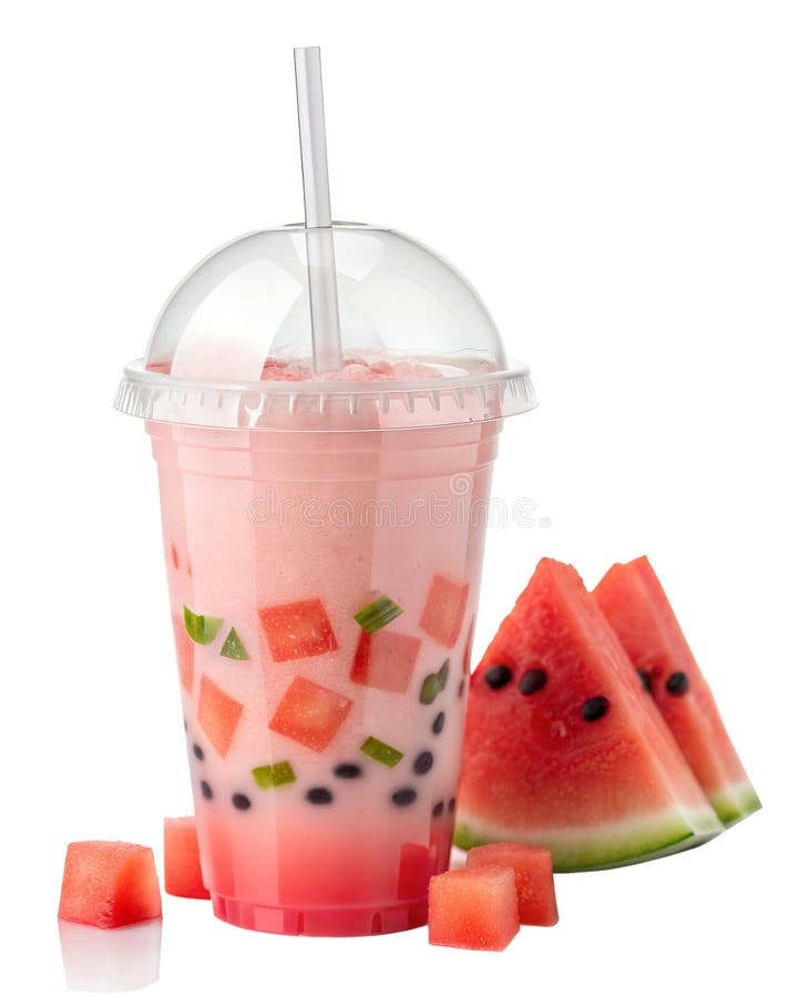 Watermelon Bubble Tea Isolated on White Background Stock Photo - Image ...