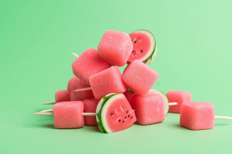Watermelon Candy on Pastel Pink Background. Generative AI Stock ...