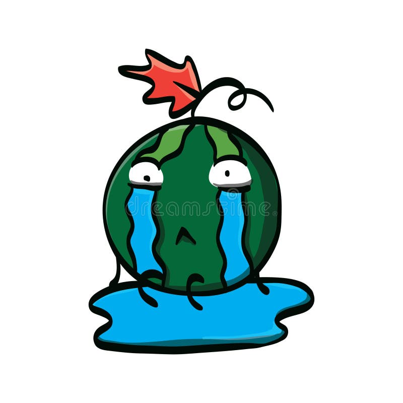Watermelon Cartoon Character Crying. Vector Illustration Decorative ...