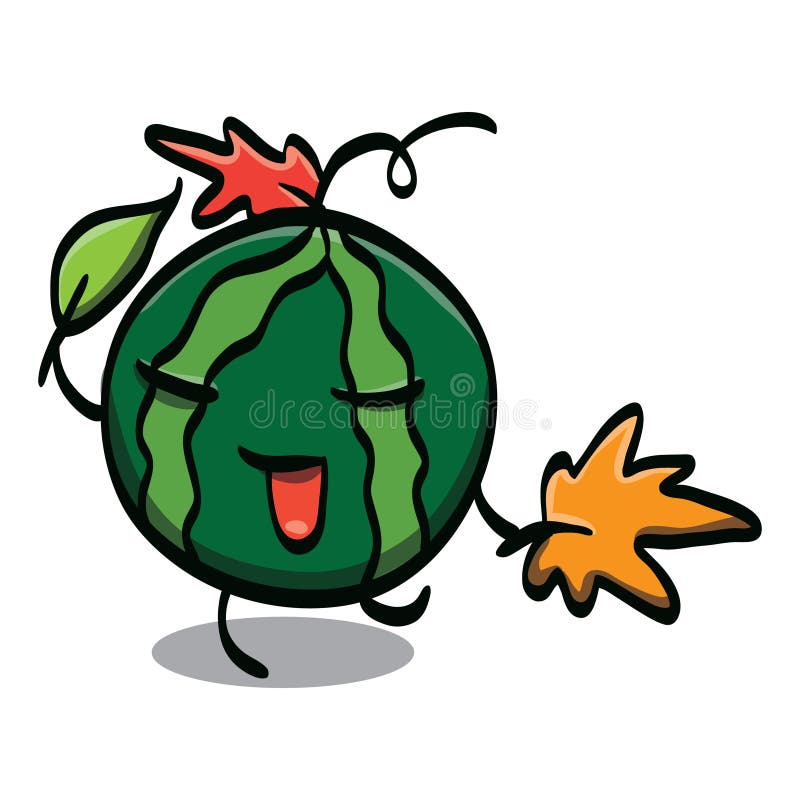 Watermelon Cartoon Character Dancing with Leaves. Vector Illustration ...